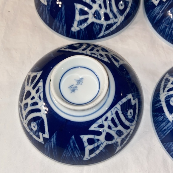 Dining | Vintage Japanese Blue And White Porcelain Rice Bowls Set Of 4 ...